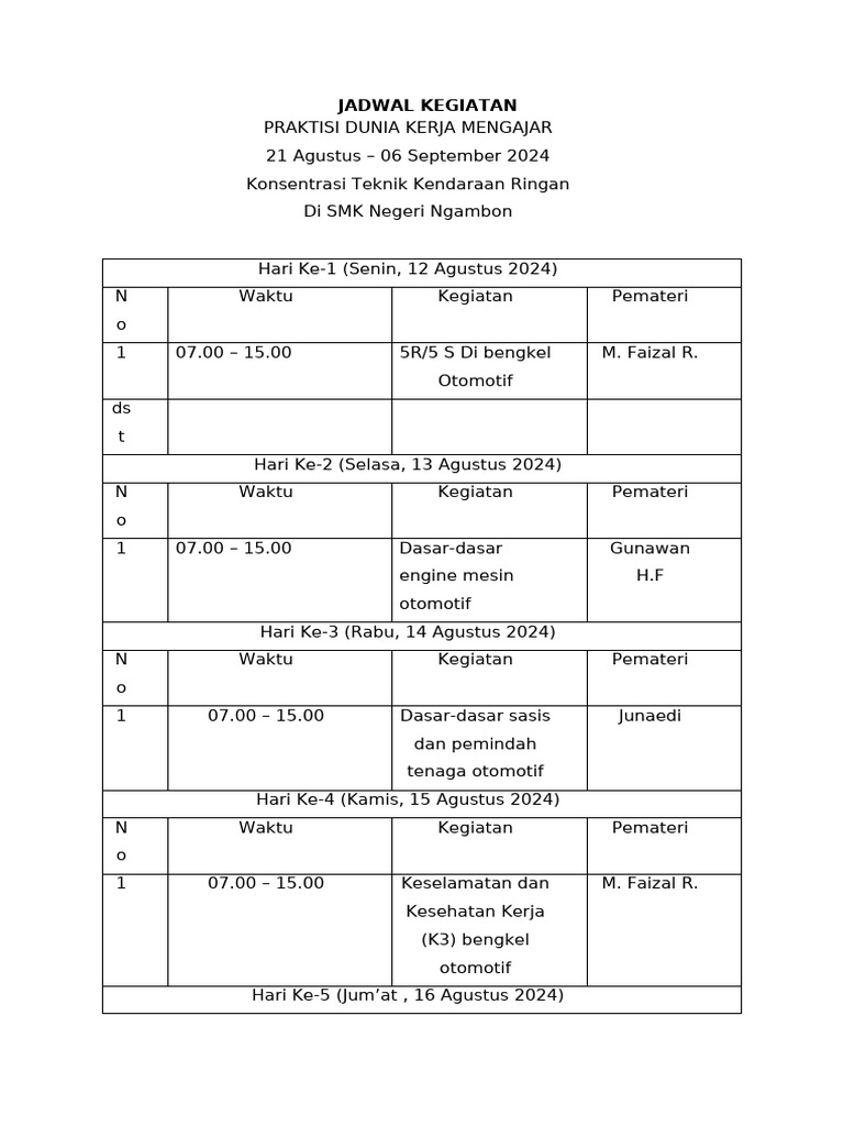 Rundown Praktisi Mengajar | PDF