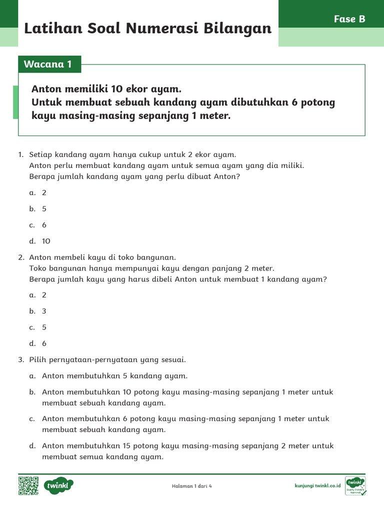 Latihan Numerasi SD Fase B | PDF