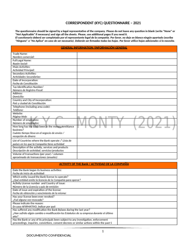 Wolfsberg Questionnaire | PDF | Derecho empresarial | Derecho Corporativo