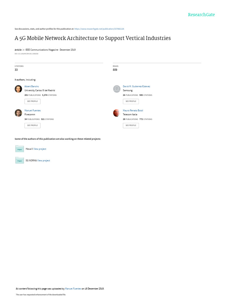 A 5G Mobile Network Architecture To Support Vertical Industries | PDF ...