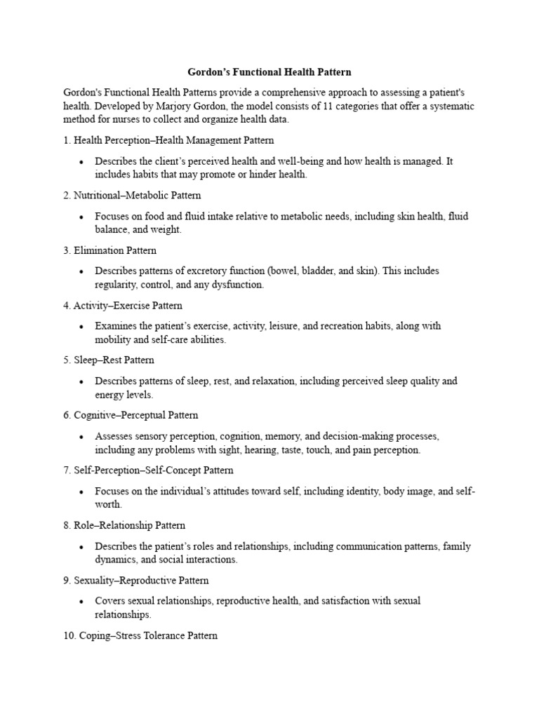 Gordons Functional Health Pattern | PDF | Perception | Stress (Biology)