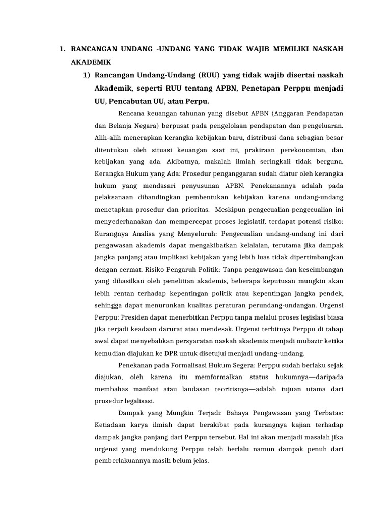 Rancangan Undang-Undang (RUU) Yang Tidak Wajib Disertai Naskah Akademik ...