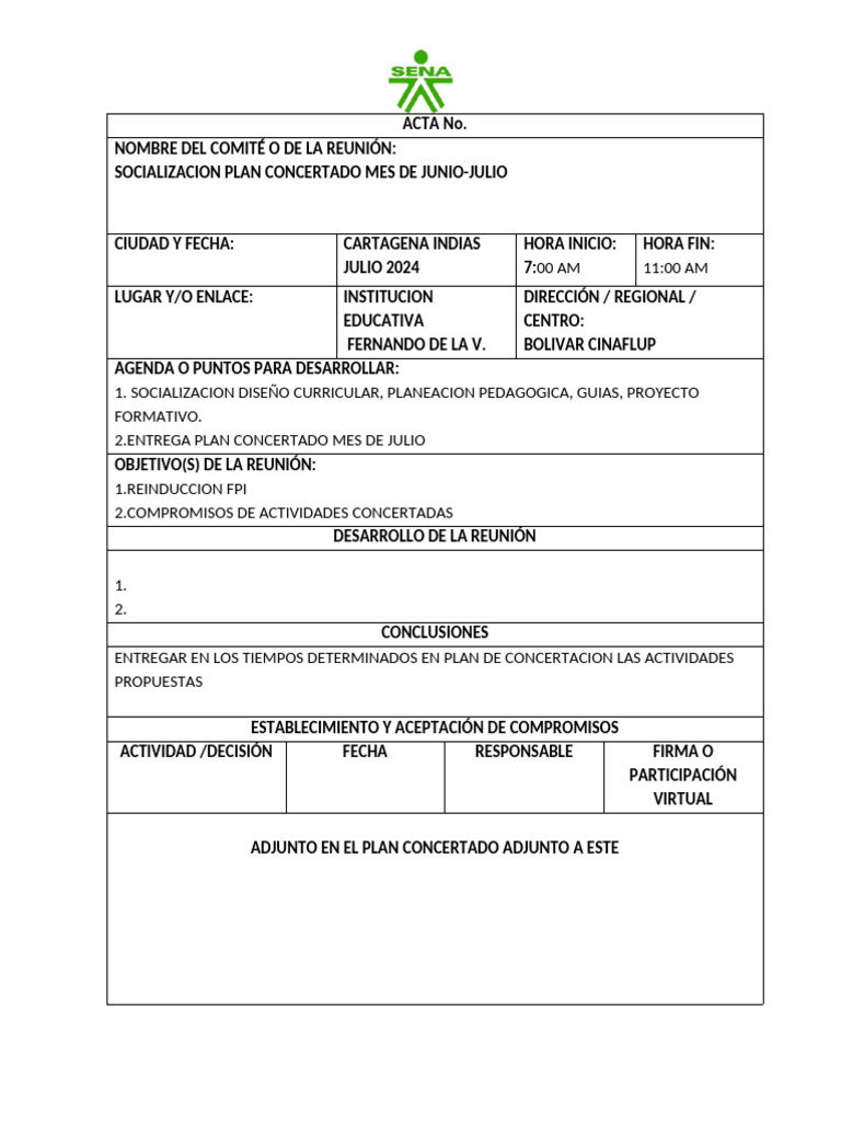 Gor-F-084 Acta Plan Concertado Ficha 2705855 F. Vega | PDF | Información | Ciencias de la ...