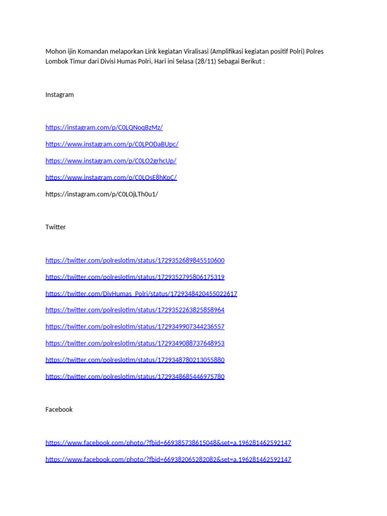 Mohon Ijin Komandan Melaporkan Link Kegiatan Viralisasi | PDF | Social Science | Computers