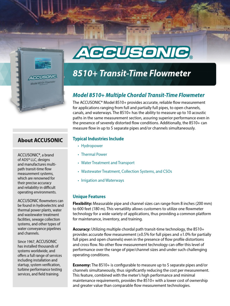 Accusonic 8510+ Literature 2020 | PDF | Flow Measurement | Hydroelectricity