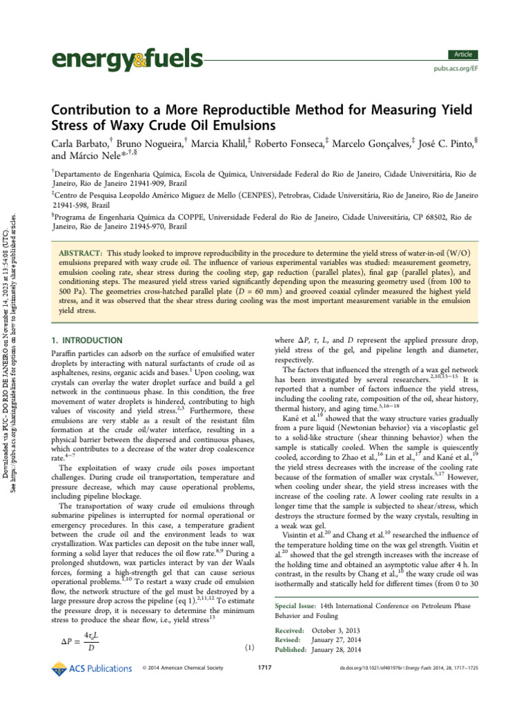 Contribution To A More Reproductible Method For Measuring Yield Stress ...