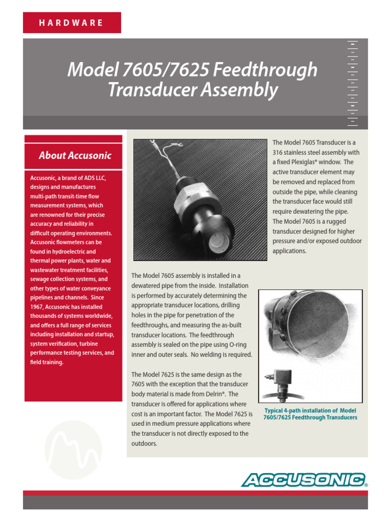 Accusonic - 7605-7625 Feed-Through Transducer Data Sheet | PDF | Pipe ...