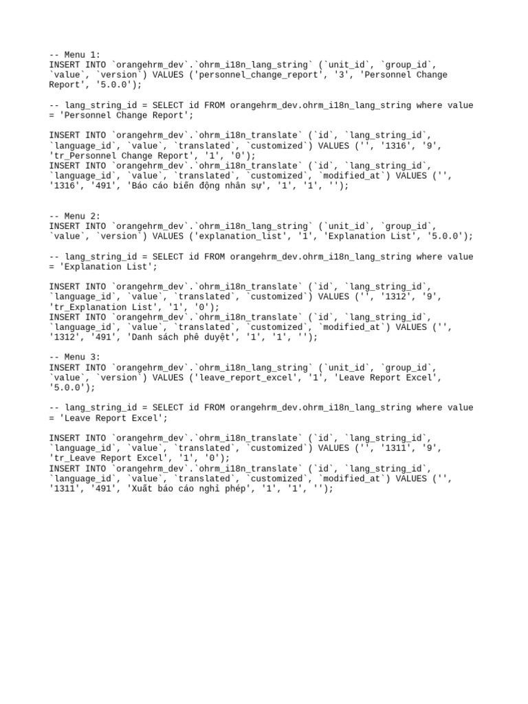 HRM Translate SQL | PDF