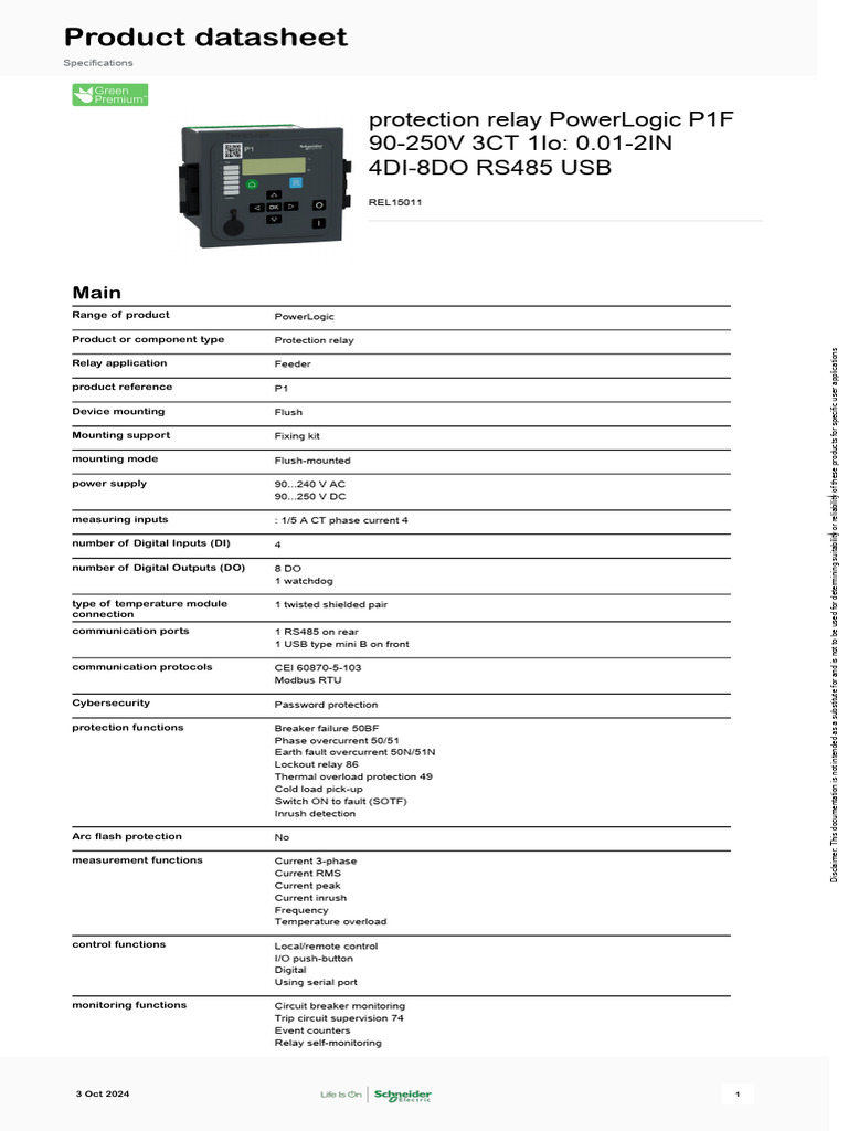 Schneider Electric - PowerLogic-P1-Protection-Relays - REL15011 | PDF ...