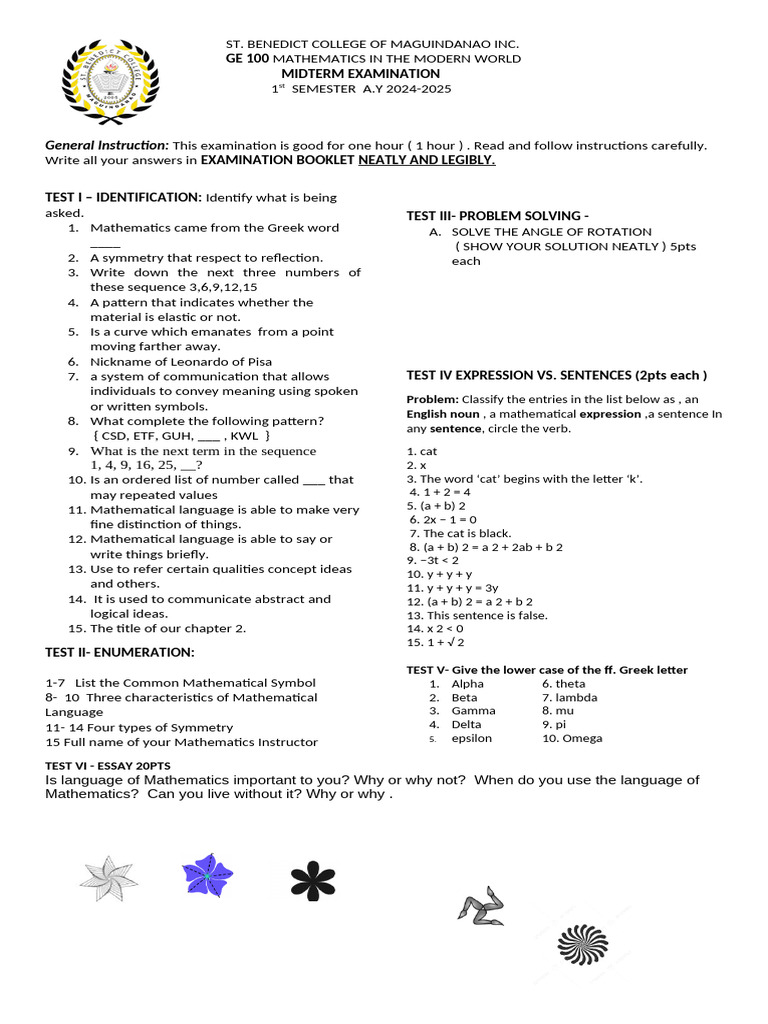 General Instruction:: GE 100 Midterm Examination | PDF | Linguistics