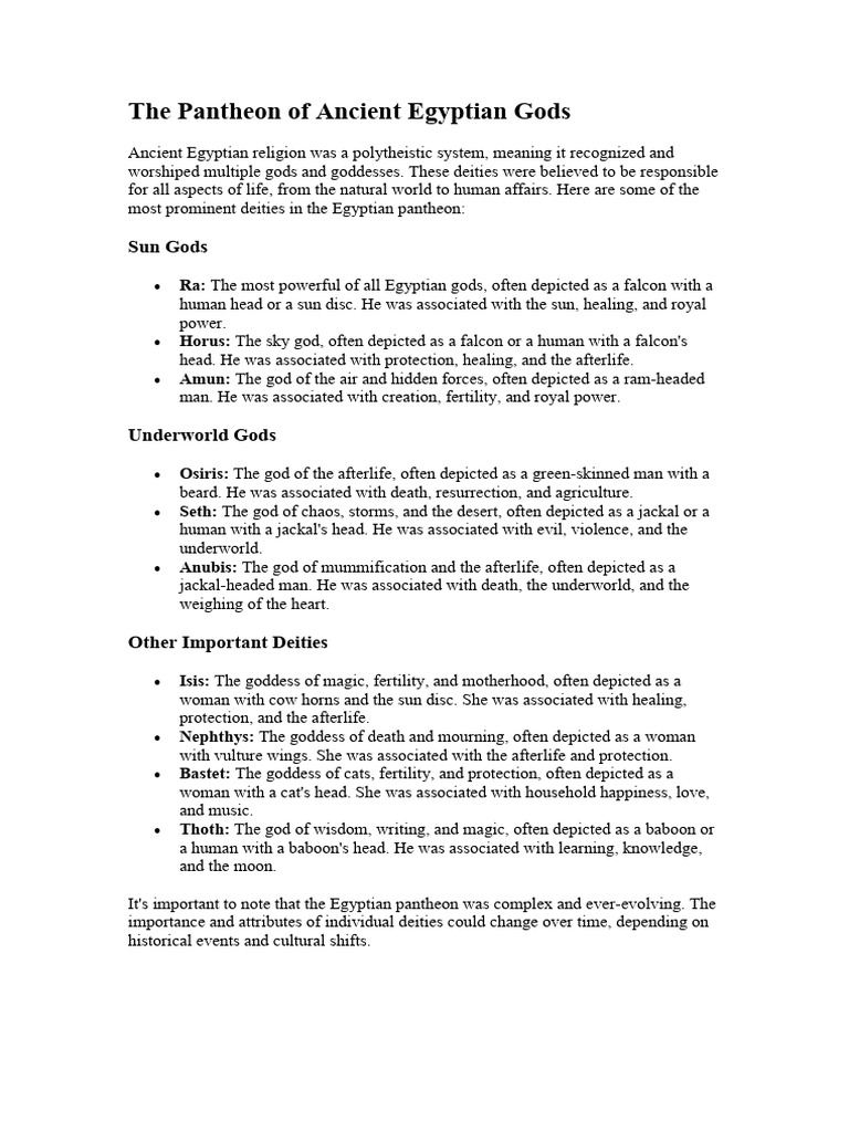 The Pantheon of Ancient Egyptian Gods | PDF
