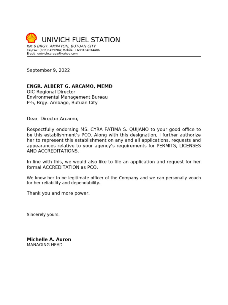 PCO Designation and Endorsement Letter | PDF | Business | Law