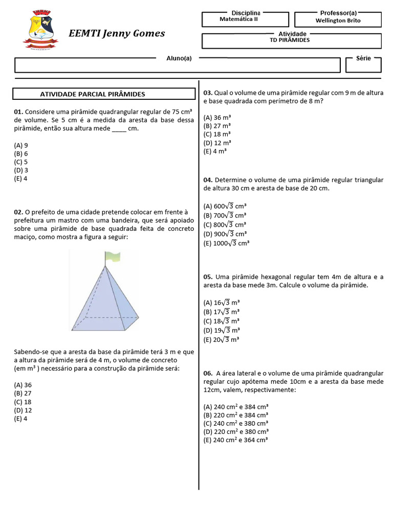 Exercícios de Volume e Área de Pirâmides | PDF | Geometria convexa ...