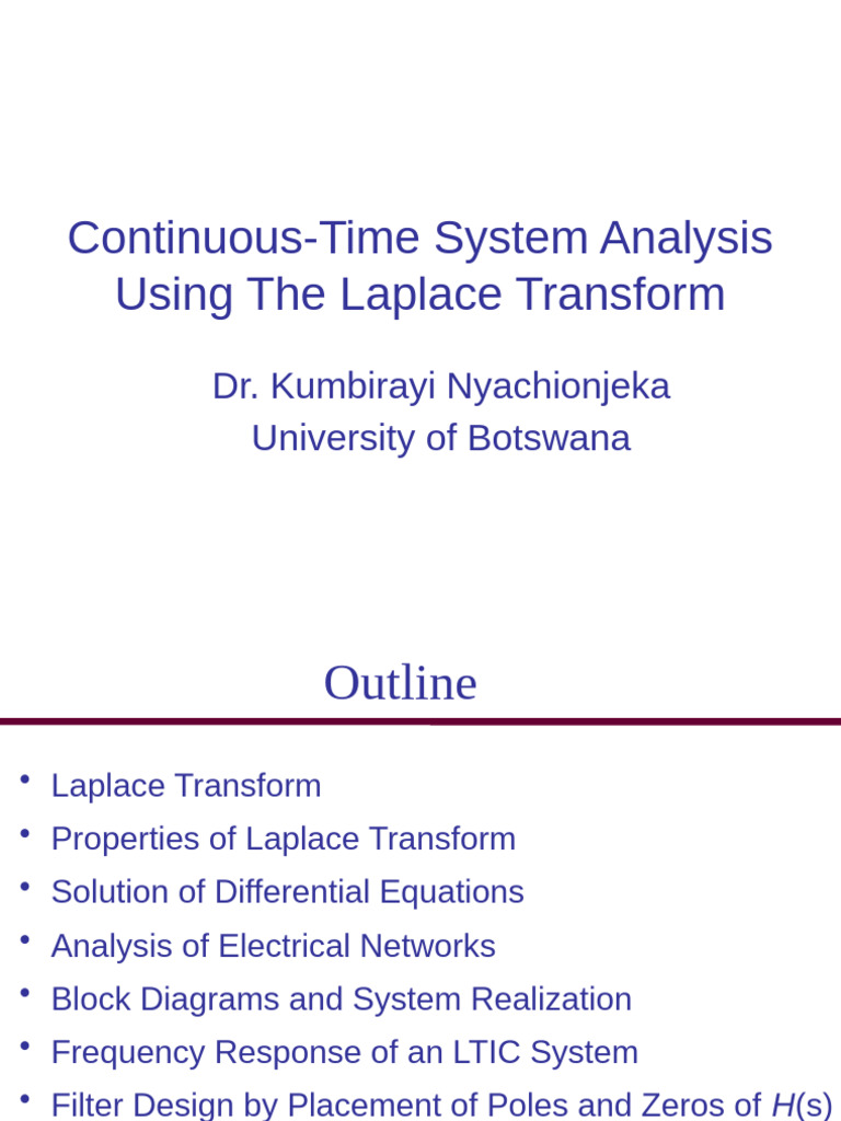 Lecture 3. Continuous Time System Analysis UsingLaplace Transform | PDF | Laplace Transform ...