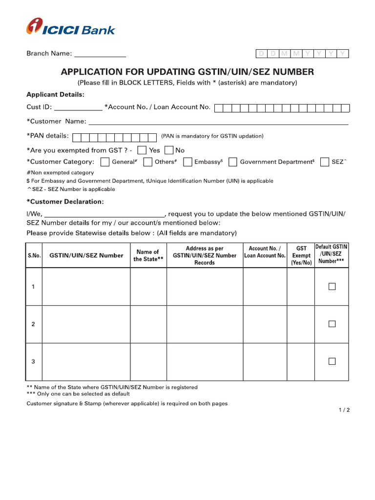 Application Form For Updating GSTIN UIN SEZ Number | PDF