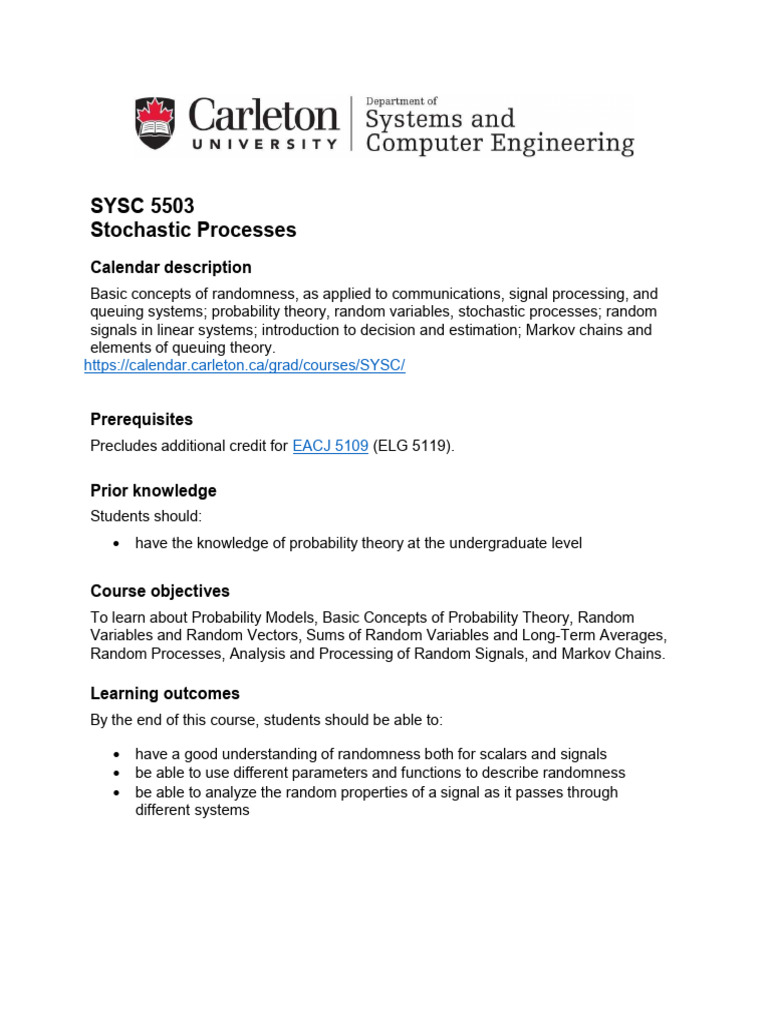 SYSC 5503 Course-Outline - 2024 | PDF | Stochastic Process | Plagiarism