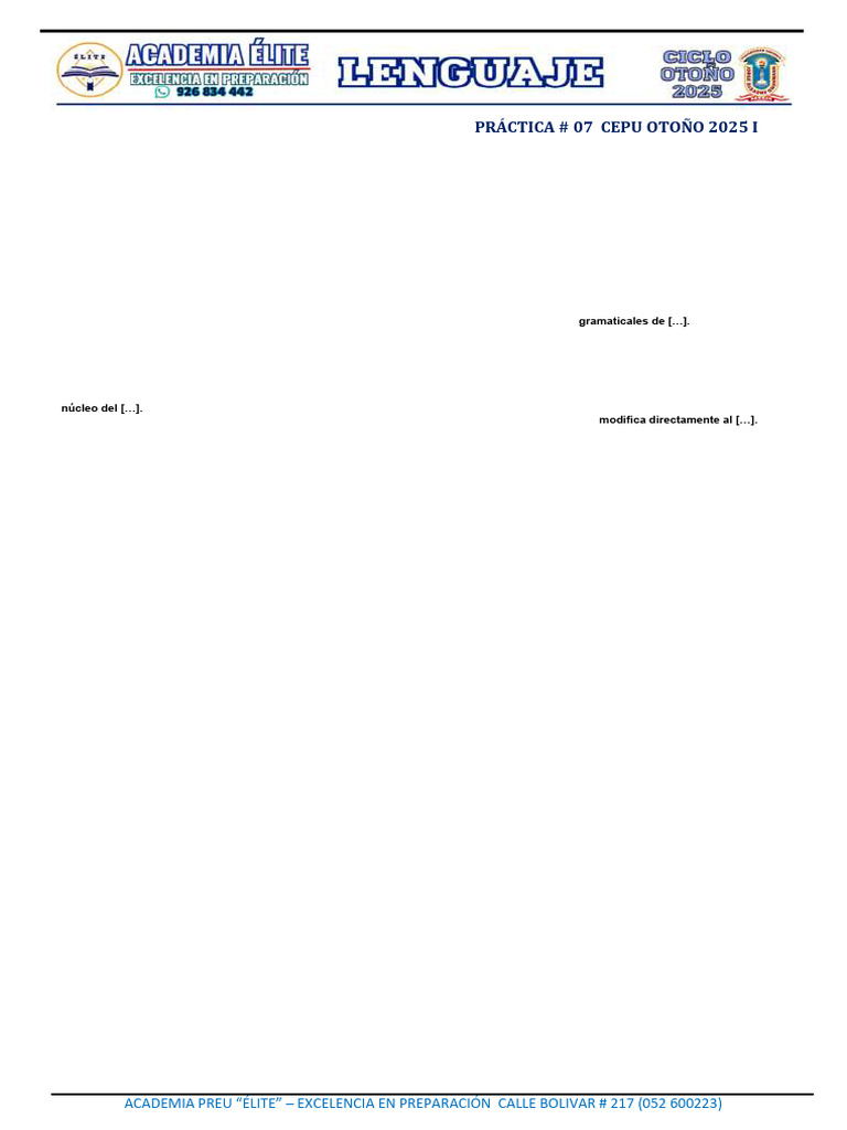 Lenguaje 07 Cepu Otoño 2025 I | PDF | Adverbio | Adjetivo