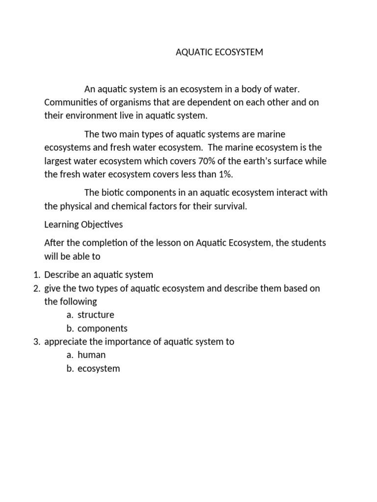 AQUATIC-ECOSYSTEM | PDF | Aquatic Ecosystem | Coral Reef