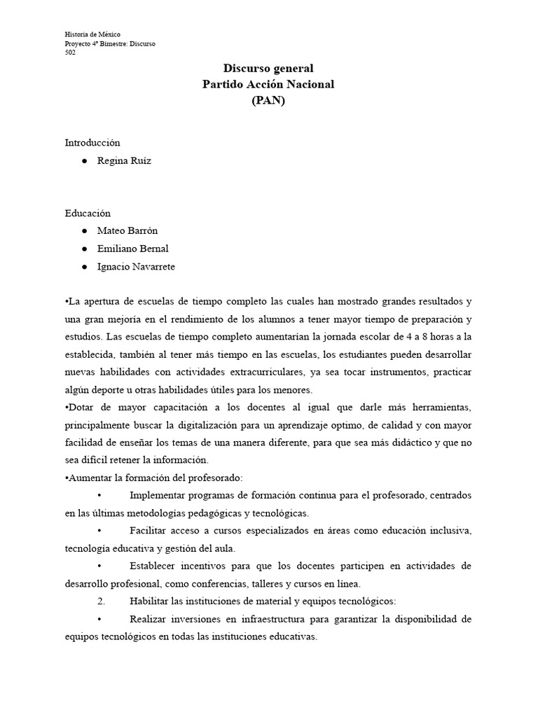 Discurso general PAN | PDF | Enseñando | Maestros