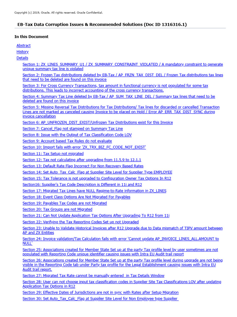 Document 1316316.1 EB-Tax Data Corruption Issues & Recommended Solutions | PDF | Data Management ...