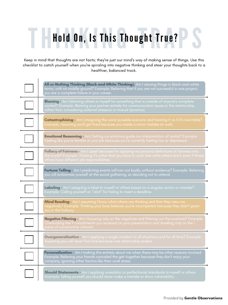 Challenging Negative Thoughts Fillable | PDF | Thought | Reason