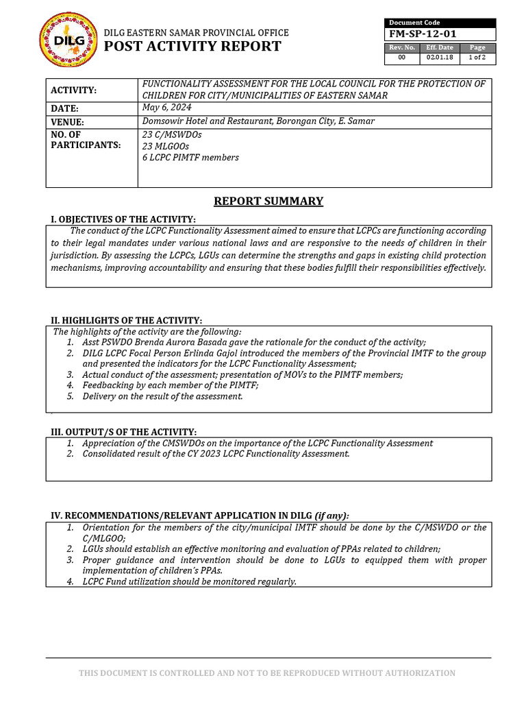 LCPC Functionality Assessment Report | PDF | Monitoring And Evaluation