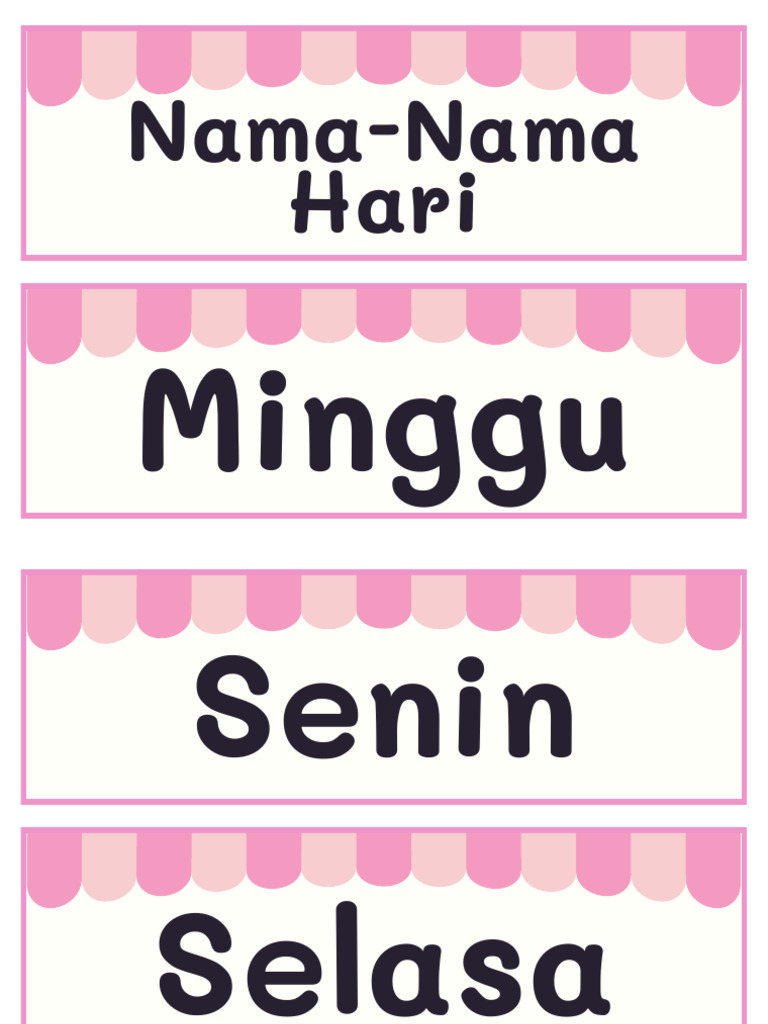 Kartu Pengingat PAUD Nama-Nama Hari Pink Hitam | PDF