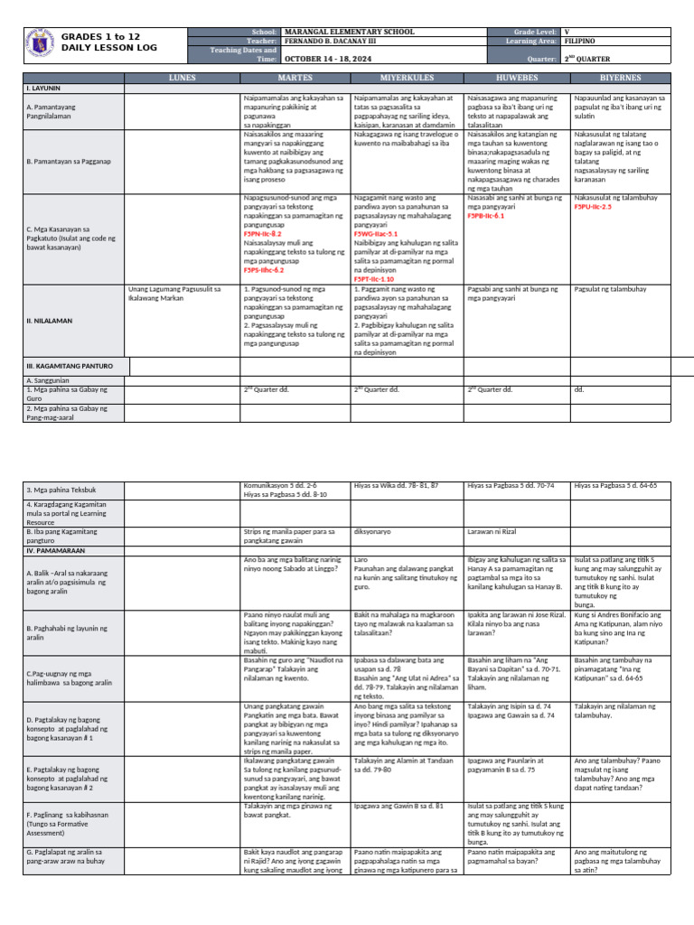 DailyLL - FILIPINO 5 - Q2 - W3 | PDF