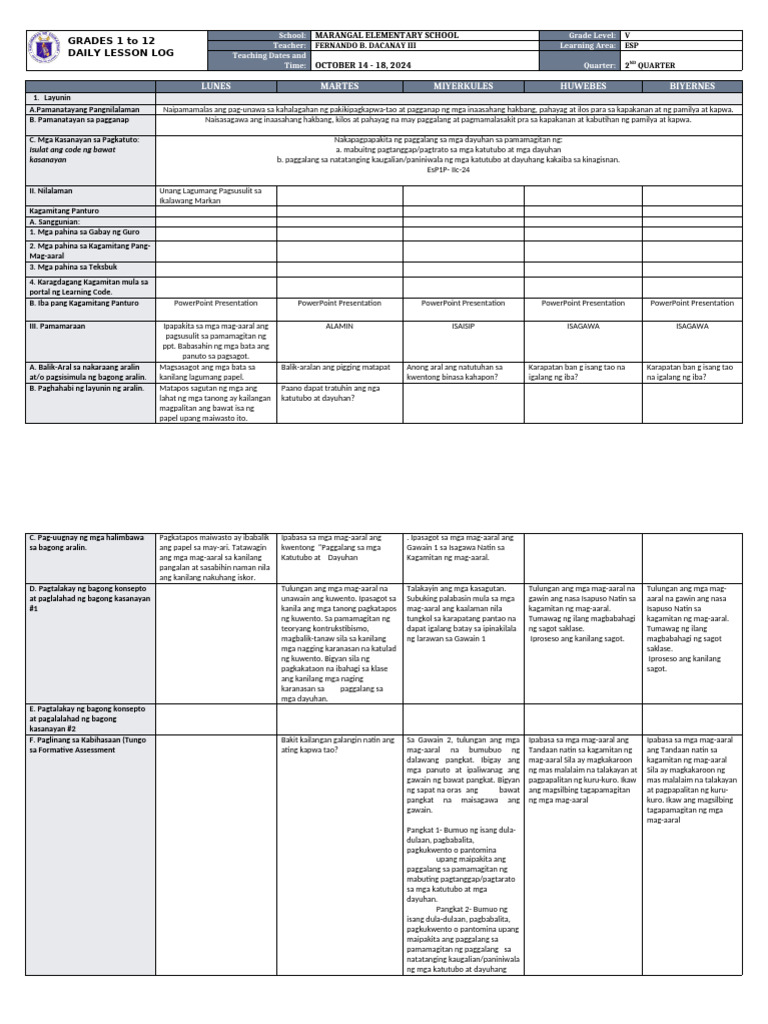 DailyLL - ESP 5 - Q2 - W3 | PDF