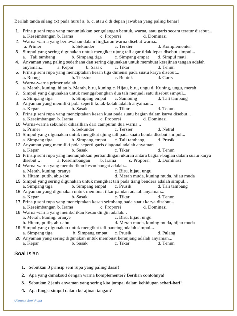 Buatkan 20 Soal Pilihan Ganda Beserta Kunci Jawab... | PDF