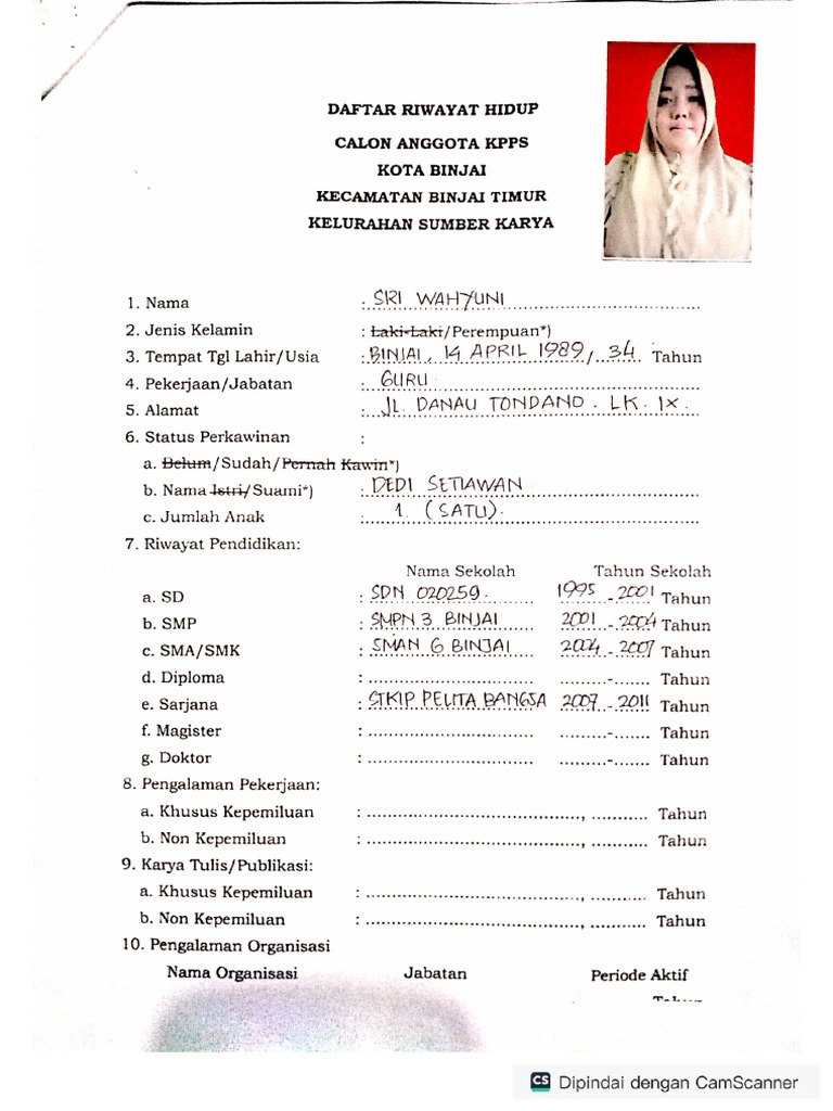 Daftar Riwayat Hidup Kpps Sri | PDF