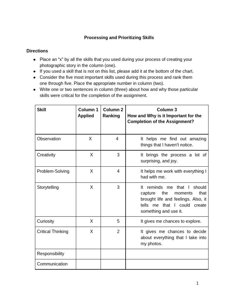 Processing and Prioritizing Skills | PDF