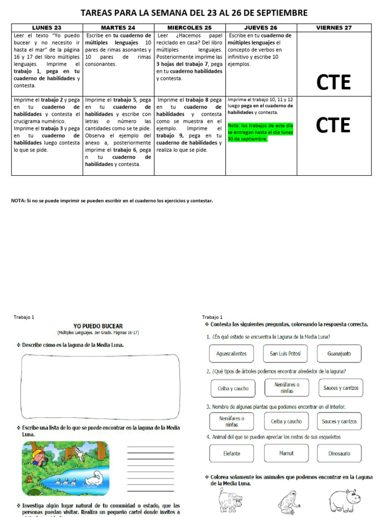 Tareas 3° para La Semana Del 23 Al 26 de Septiembre | PDF | Cuaderno