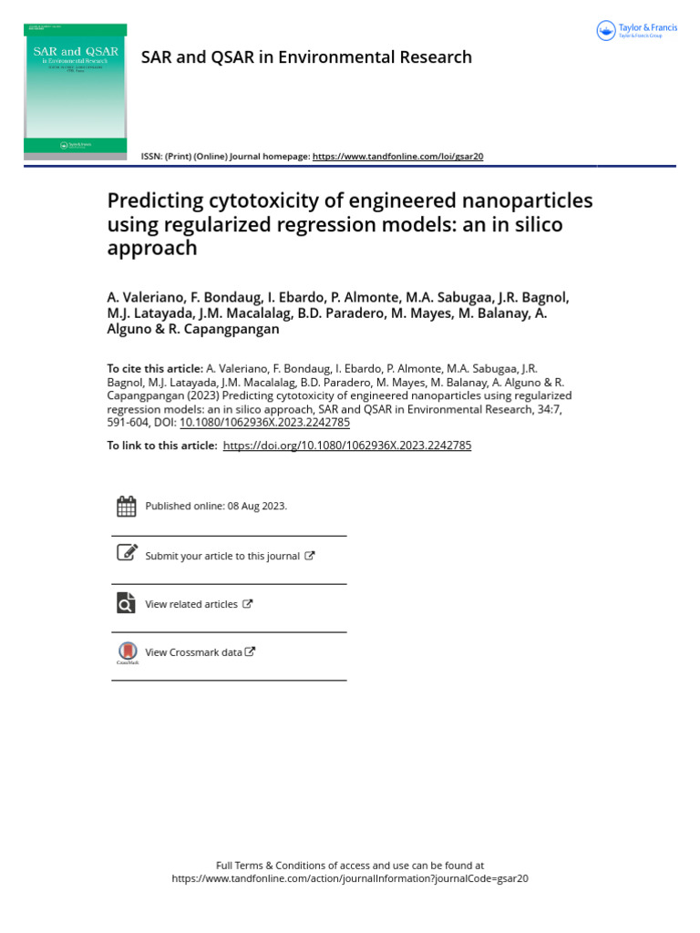 Predicting Cytotoxicity of Engineered Nanoparticles Using Regularized Regression Models An in ...
