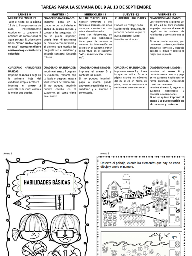 Tareas para La Semana Del 9 Al 13 Septiembre 2° B | PDF | Artes del ...