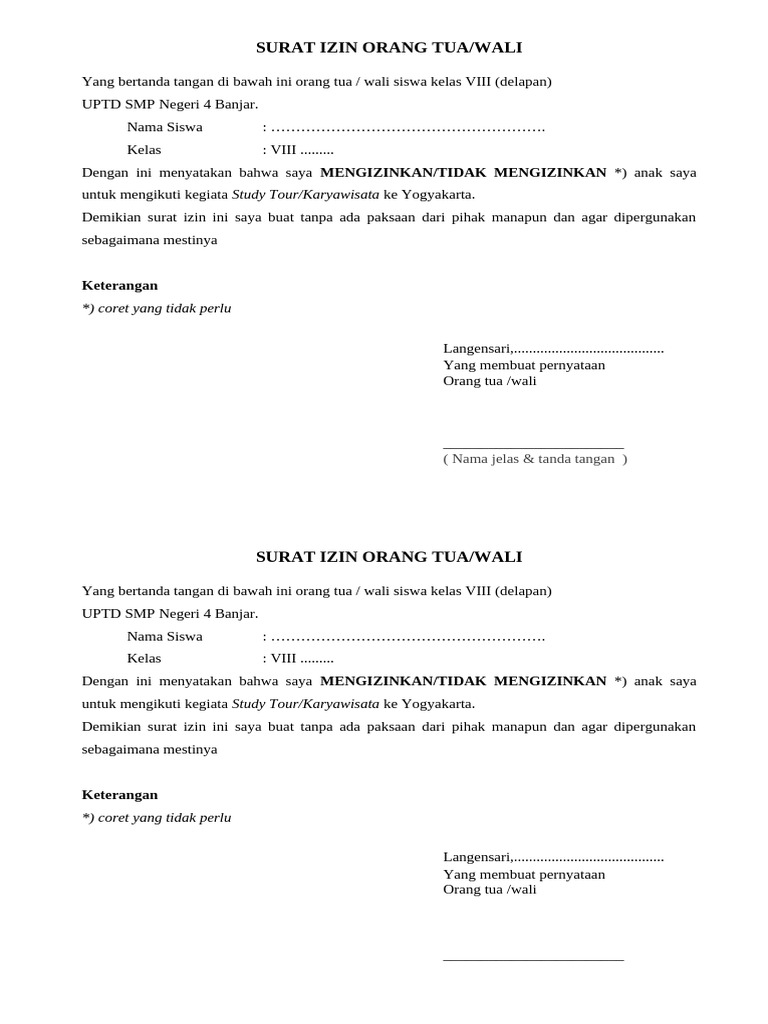 Surat Izin Study Tour | PDF