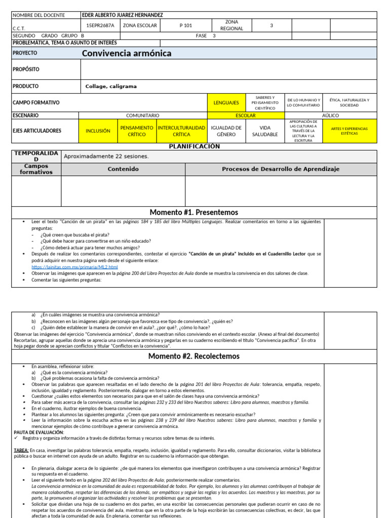 PROYECTO CONVIVENCIA ARMONICA | PDF | Salón de clases | Tolerancia