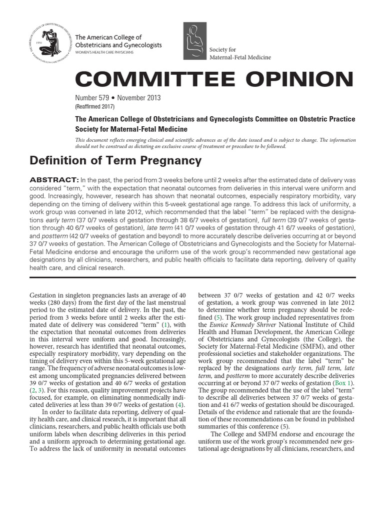 CO 579 - Definition of Term Pregnancy | PDF | Childbirth | Medicine