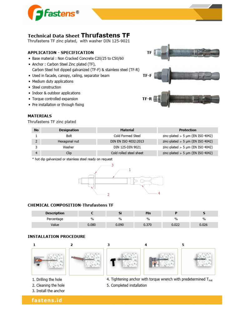 Thrufastens TF Technical Data Sheet | PDF | Galvanization | Screw