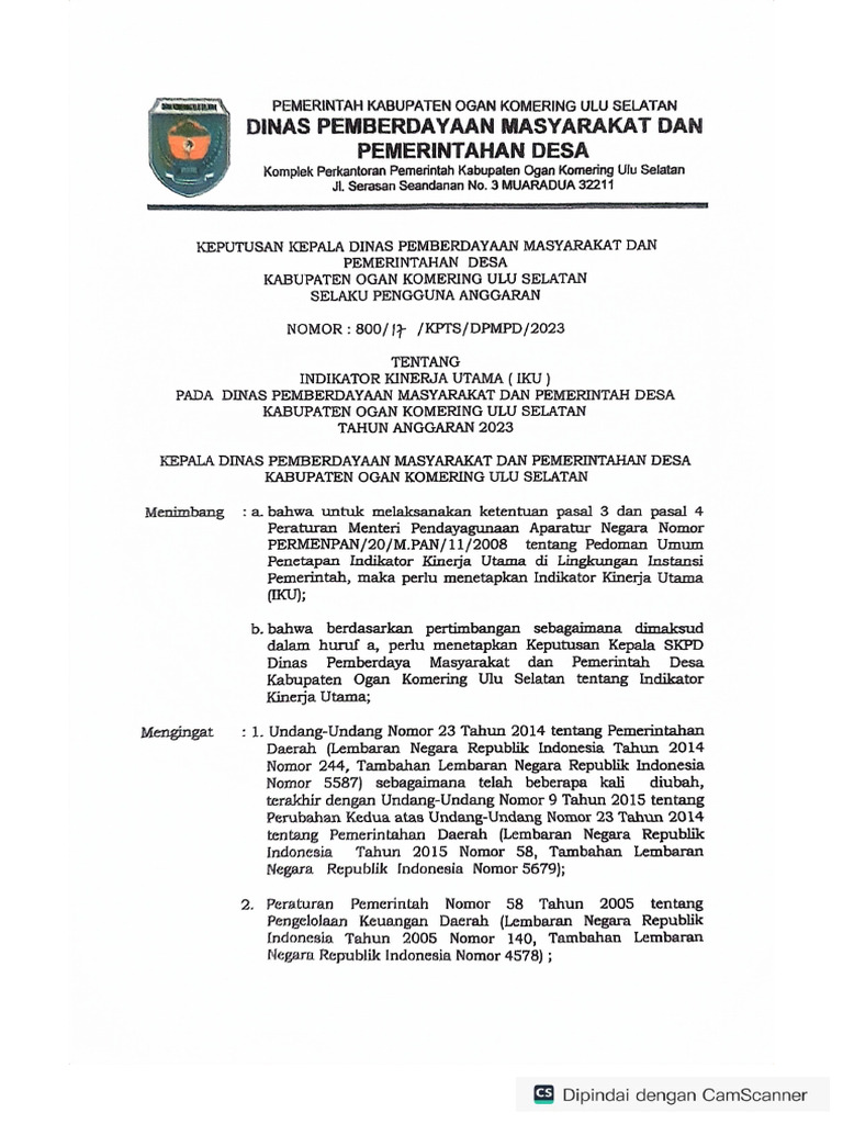 IKU Dinas PMD Tahun 2023 | PDF