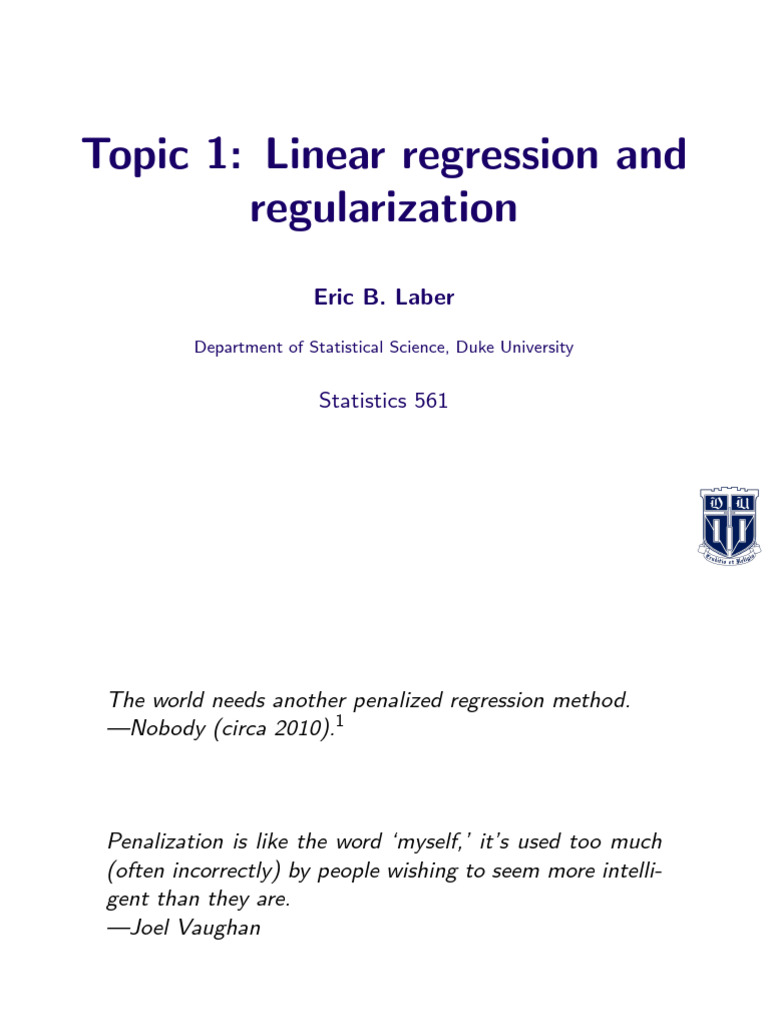 Topic One Linear Regression Regularization Pdf Linear Regression Mean Squared Error