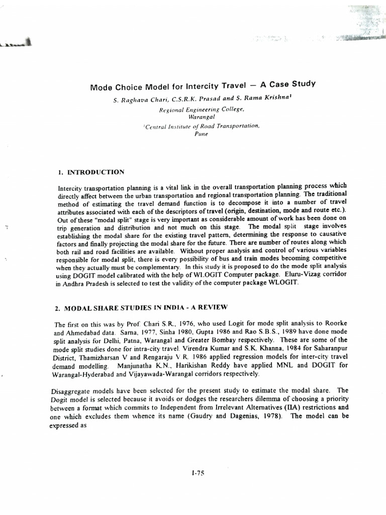 Mode Choice Model For Intercity Travel - A Case Study | PDF | Sampling ...