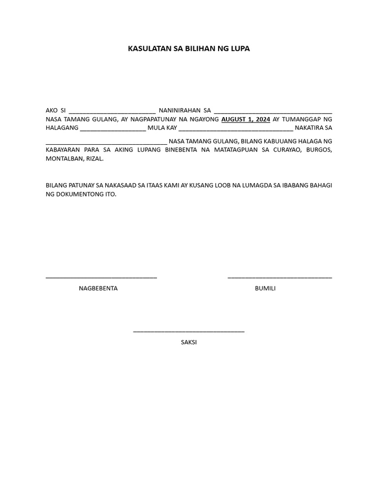 Kasulatan Sa Bilihan NG Lupa | PDF