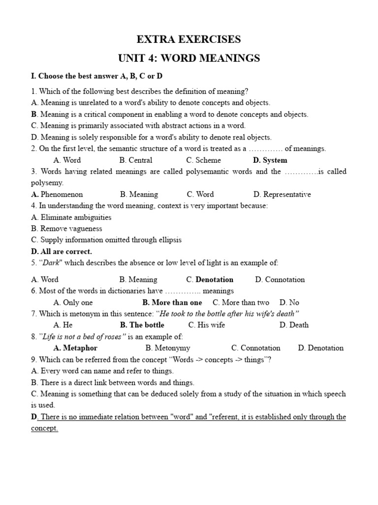 Unit 4-Extra Exercises | PDF | Semantics | Metaphor