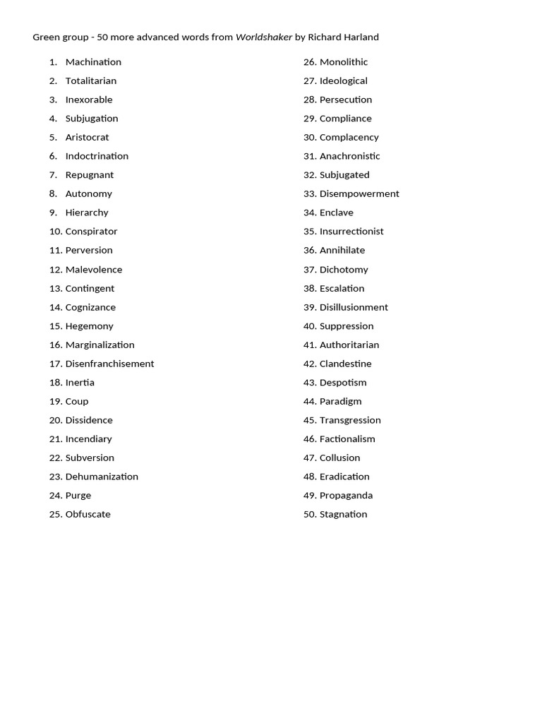 World Shaker vocabulary list (student version) | PDF | Political ...