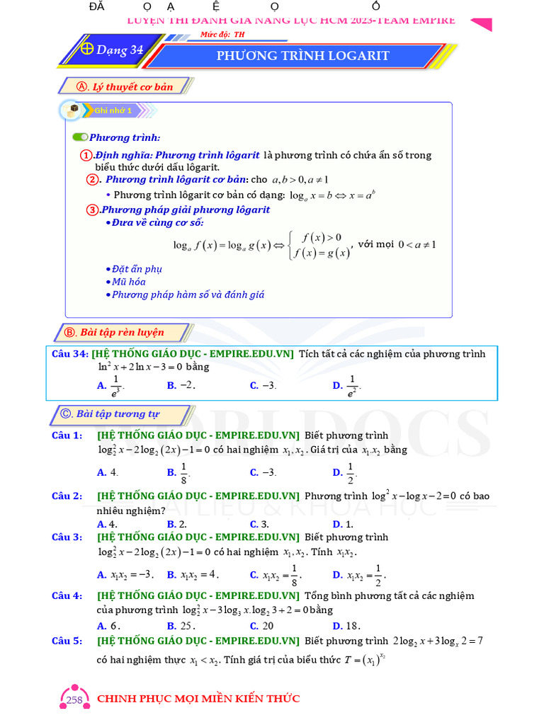 D NG 34. Phương Trình Logarit | PDF