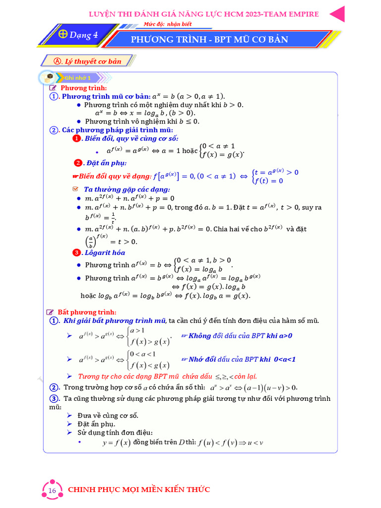 D NG 4.phương Trình Và BPT Mũ Cơ B N | PDF