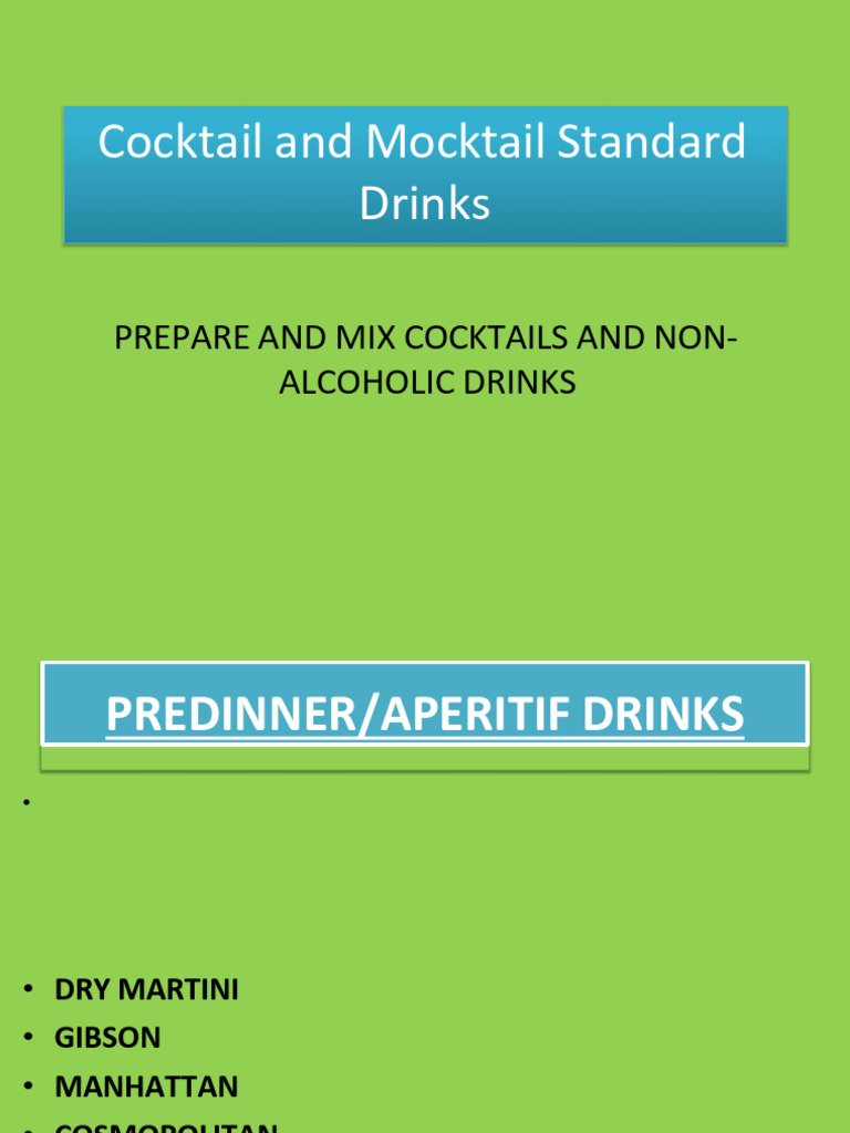 Cocktail and Mocktail Standard Recipes | PDF