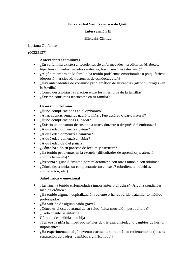 Historia Clínica Simple para Niños | PDF | Ansiedad | Trastorno mental