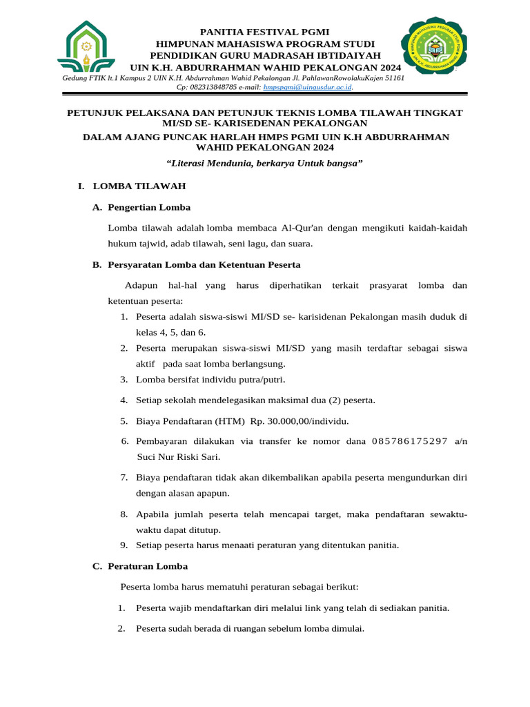 Juklak Juknis Lomba Tilawah.1. 2024 | PDF